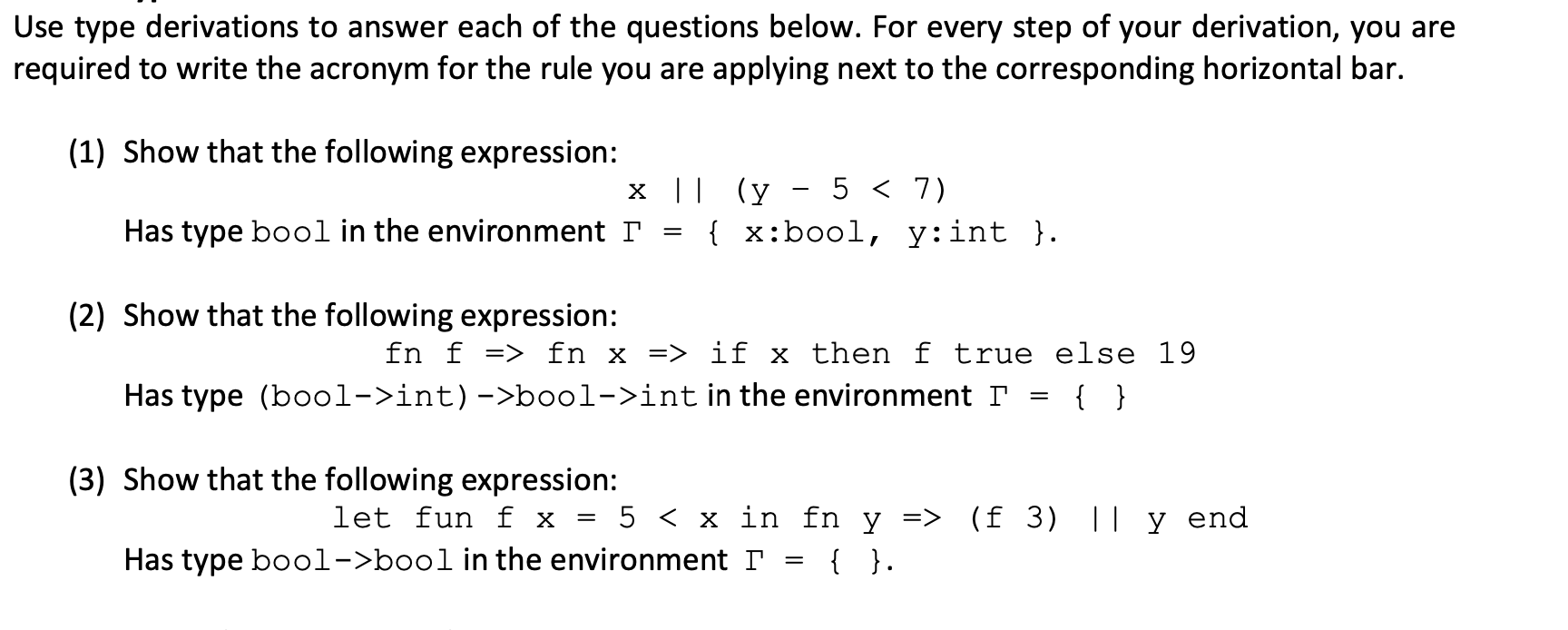 Solved Use type derivations to answer each of the questions | Chegg.com