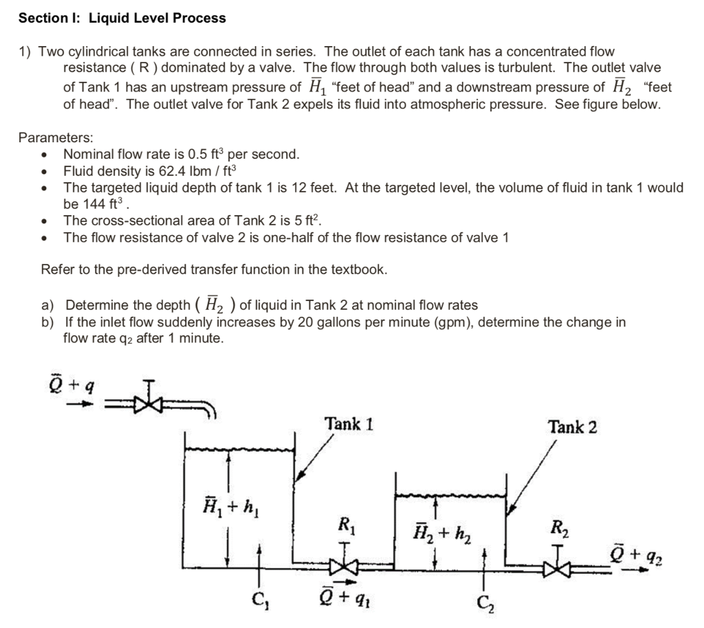 ection l: Liquid Level Process 1) Two cylindrical | Chegg.com