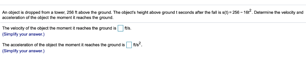 Solved An Object Is Dropped From A Tower 256 Ft Above The