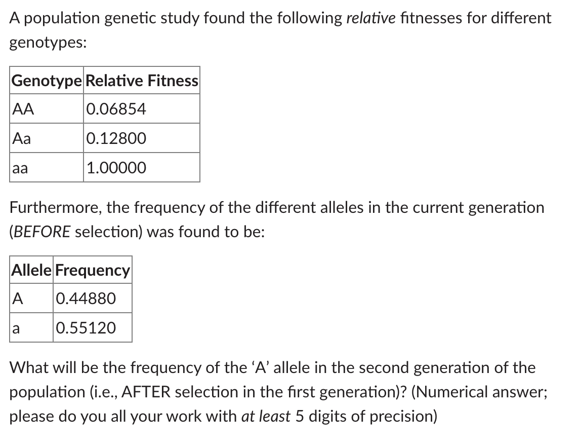 Solved A population genetic study found the following | Chegg.com