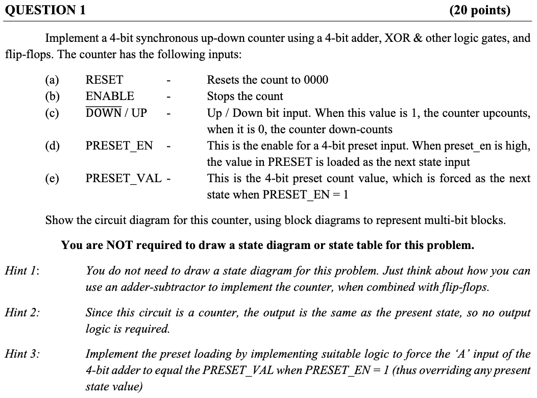Implement a 4-bit synchronous up-down counter using a | Chegg.com