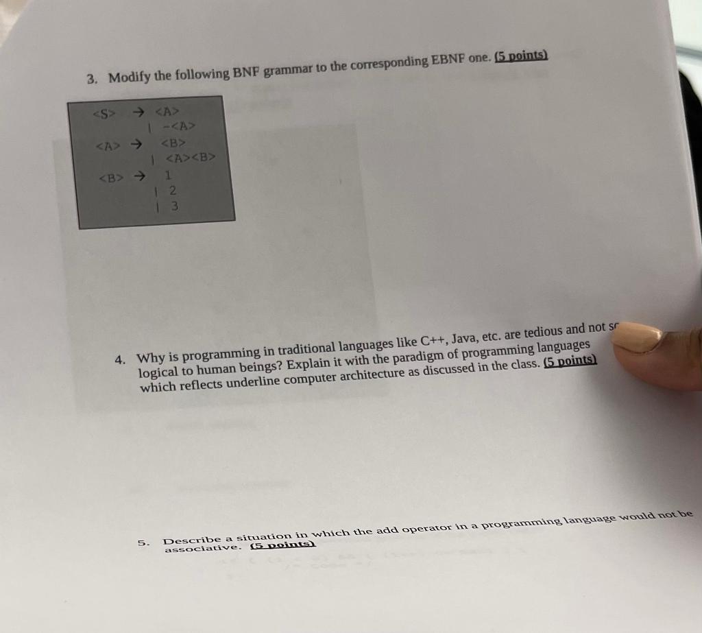 Solved 3. Modify the following BNF grammar to the | Chegg.com