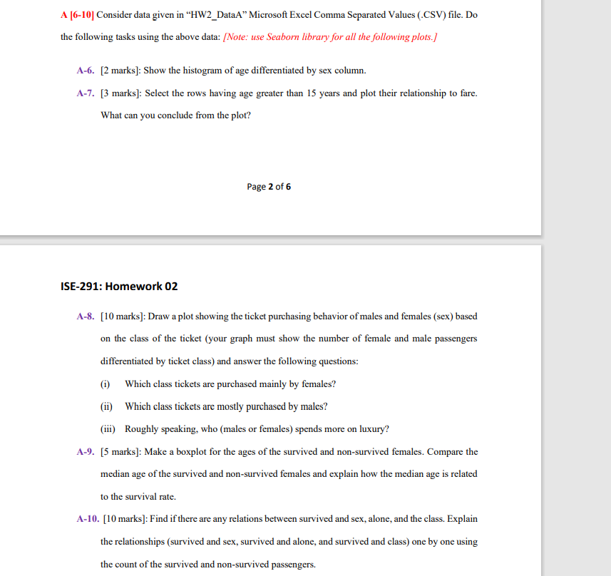 Solved A [6-10] Consider data given in "HW2_DataA" Microsoft | Chegg.com