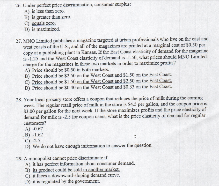 Solved 26. Under perfect price discrimination, consumer | Chegg.com