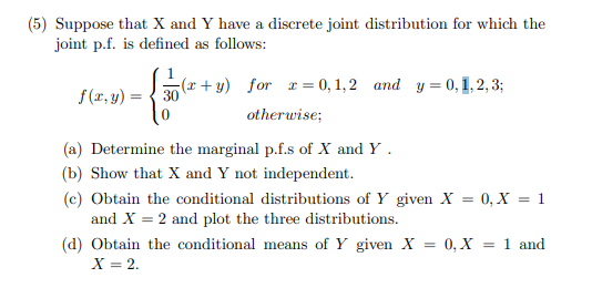 (5) Suppose that X and Y have a discrete joint | Chegg.com