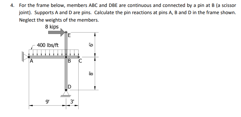 Solved 4. For the frame below, members ABC and DBE are | Chegg.com