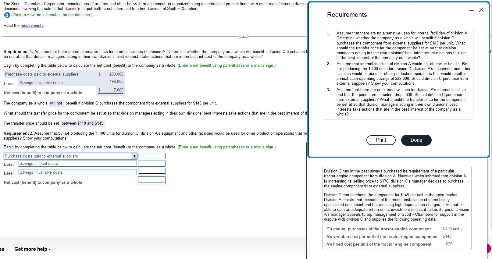 Solved The drop down options for requirement 2 are 1. | Chegg.com