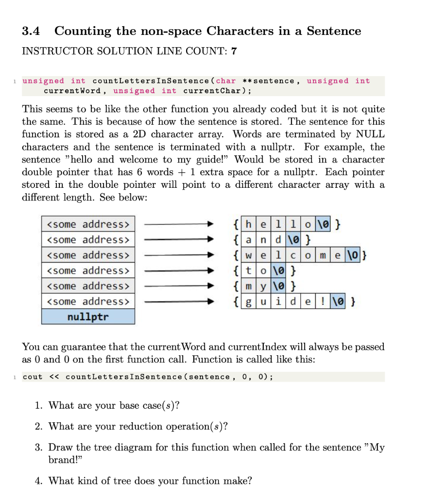 Solved 3.4 Counting the non-space Characters in a Sentence | Chegg.com