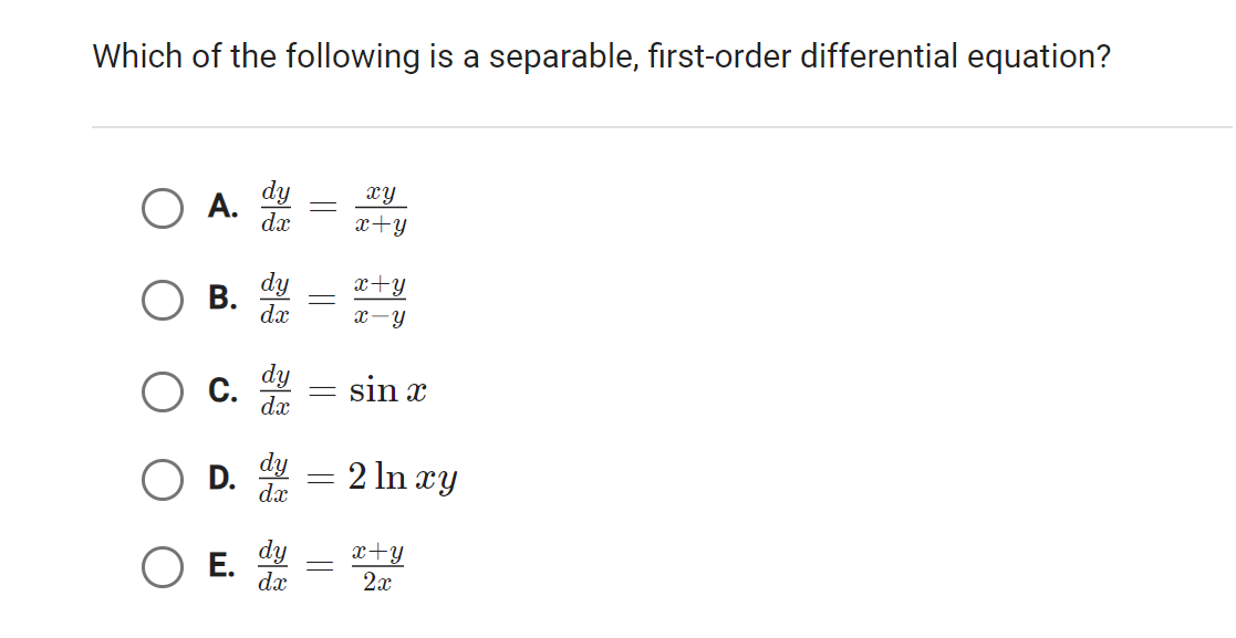 Solved Which Of The Following Is A Separable First Order