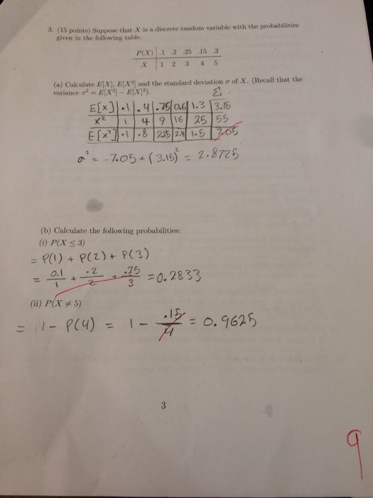 Solved 3. (15 points) Suppose that x is a discrete random | Chegg.com