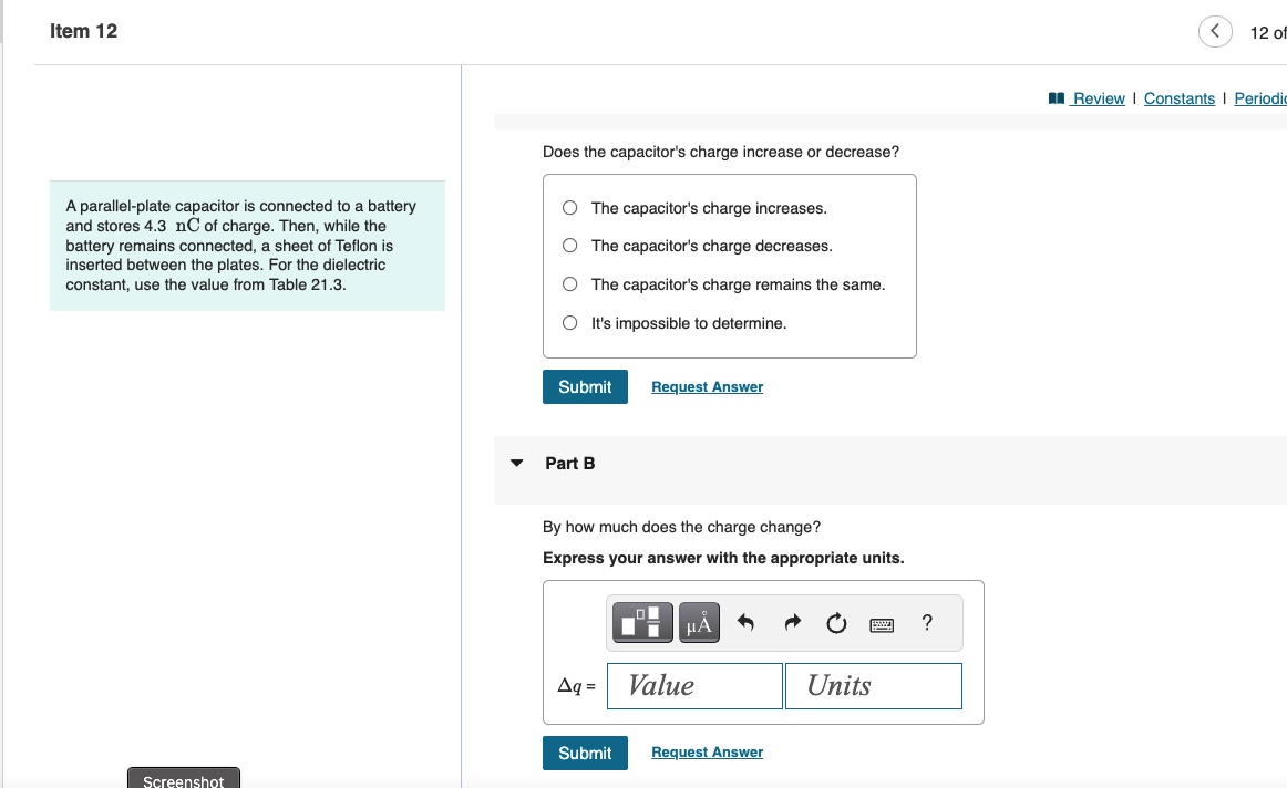 Solved Does the capacitor's charge increase or decrease? A | Chegg.com