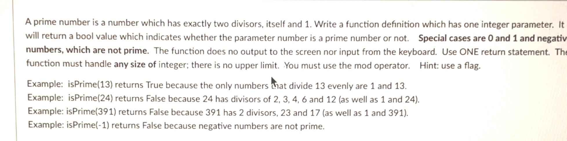 Solved A prime number is a number which has exactly two | Chegg.com