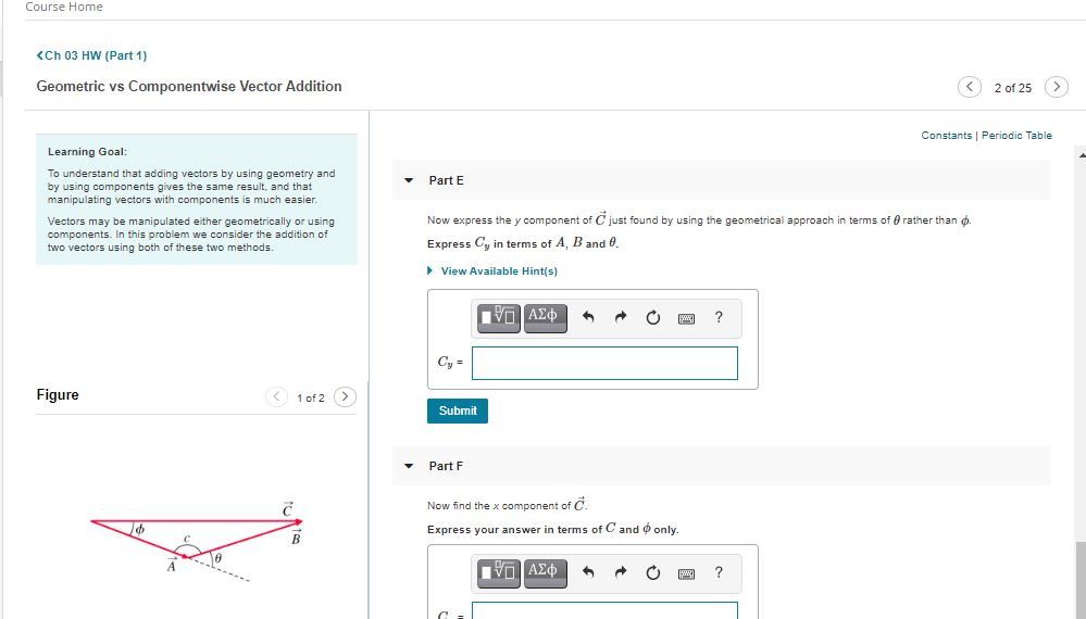 Course Home Submit Part F Now find the x component | Chegg.com
