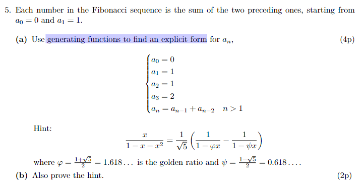 Solved 5 Each Number In The Fibonacci Sequence Is The 0300