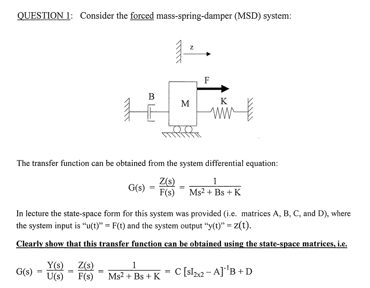 Solved QUESTION 1: Consider the forced mass-spring-damper | Chegg.com