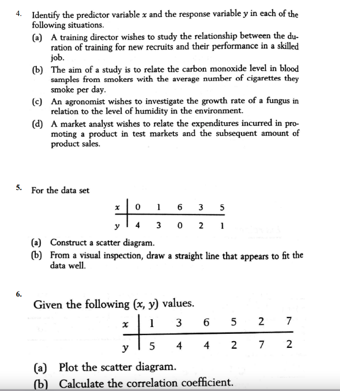 4. Identify the predictor variable x and the response | Chegg.com