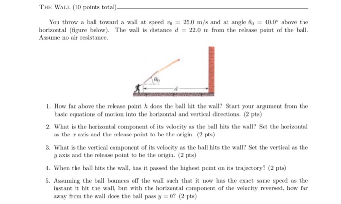 Solved THE WALL (10 points total) You throw a ball toward a | Chegg.com