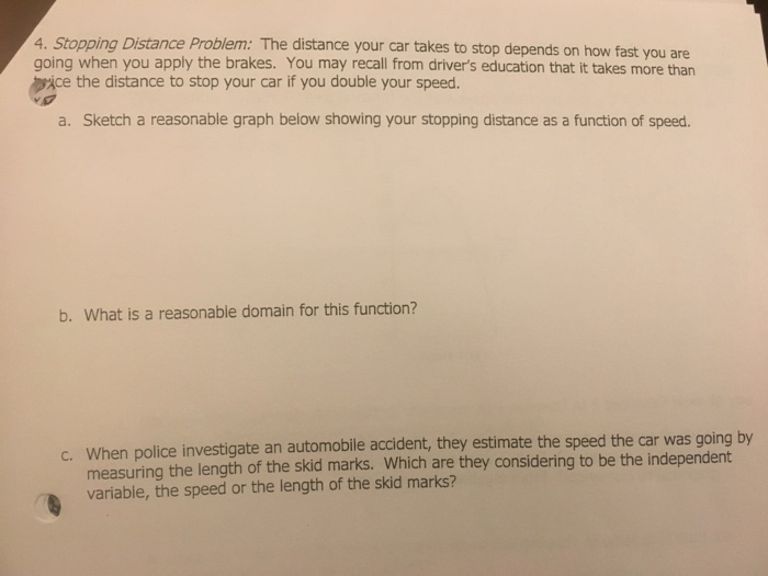 Solved 4. Stopping Distance Problem: The distance your car | Chegg.com