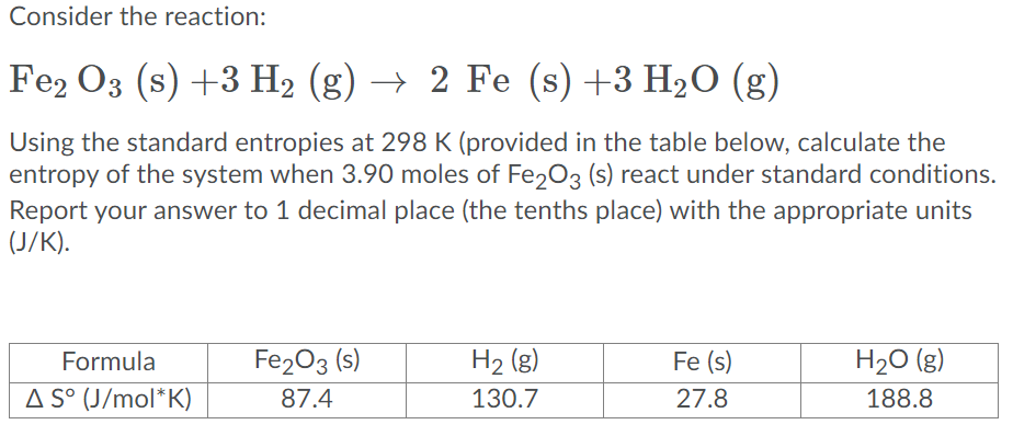 Solved Fe2 O3 S 3 H2 G → 2 Fe 2 Fe S 3 H2o 8