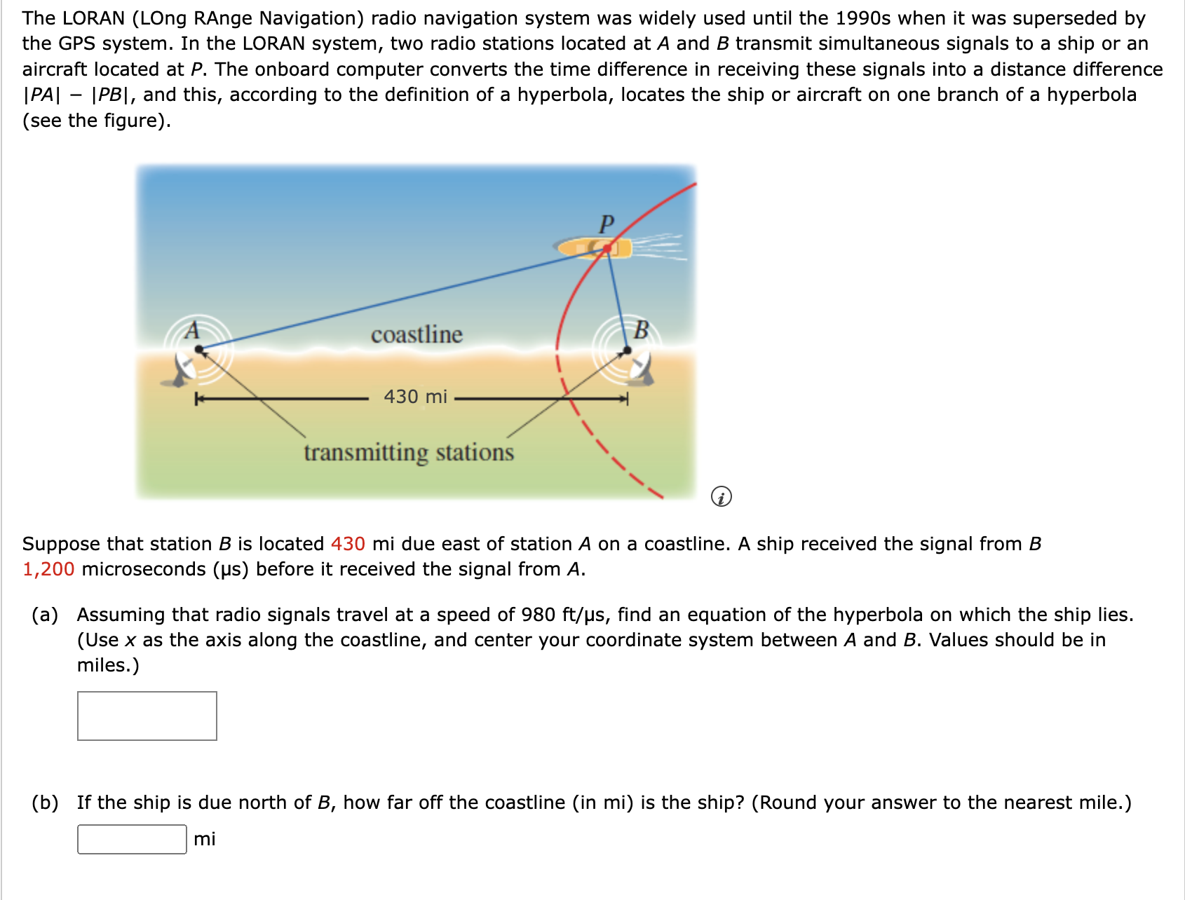 Solved The LORAN (LOng RAnge Navigation) radio navigation | Chegg.com