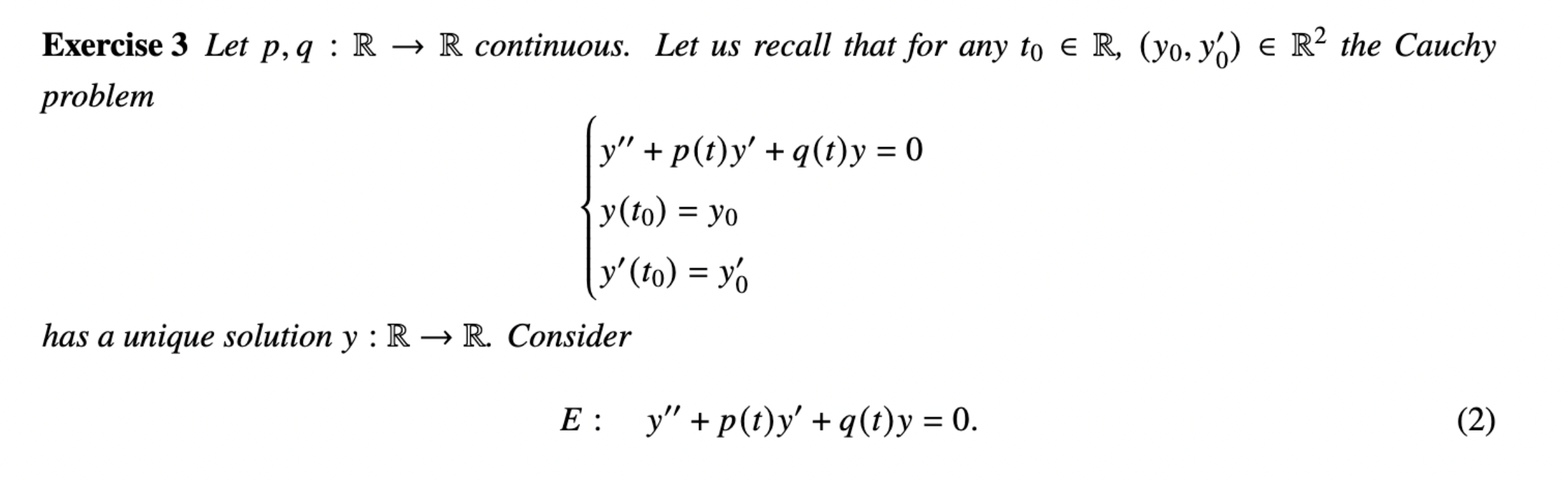 Solved Exercise 3 Let p,q:R→R continuous. Let us recall that | Chegg.com
