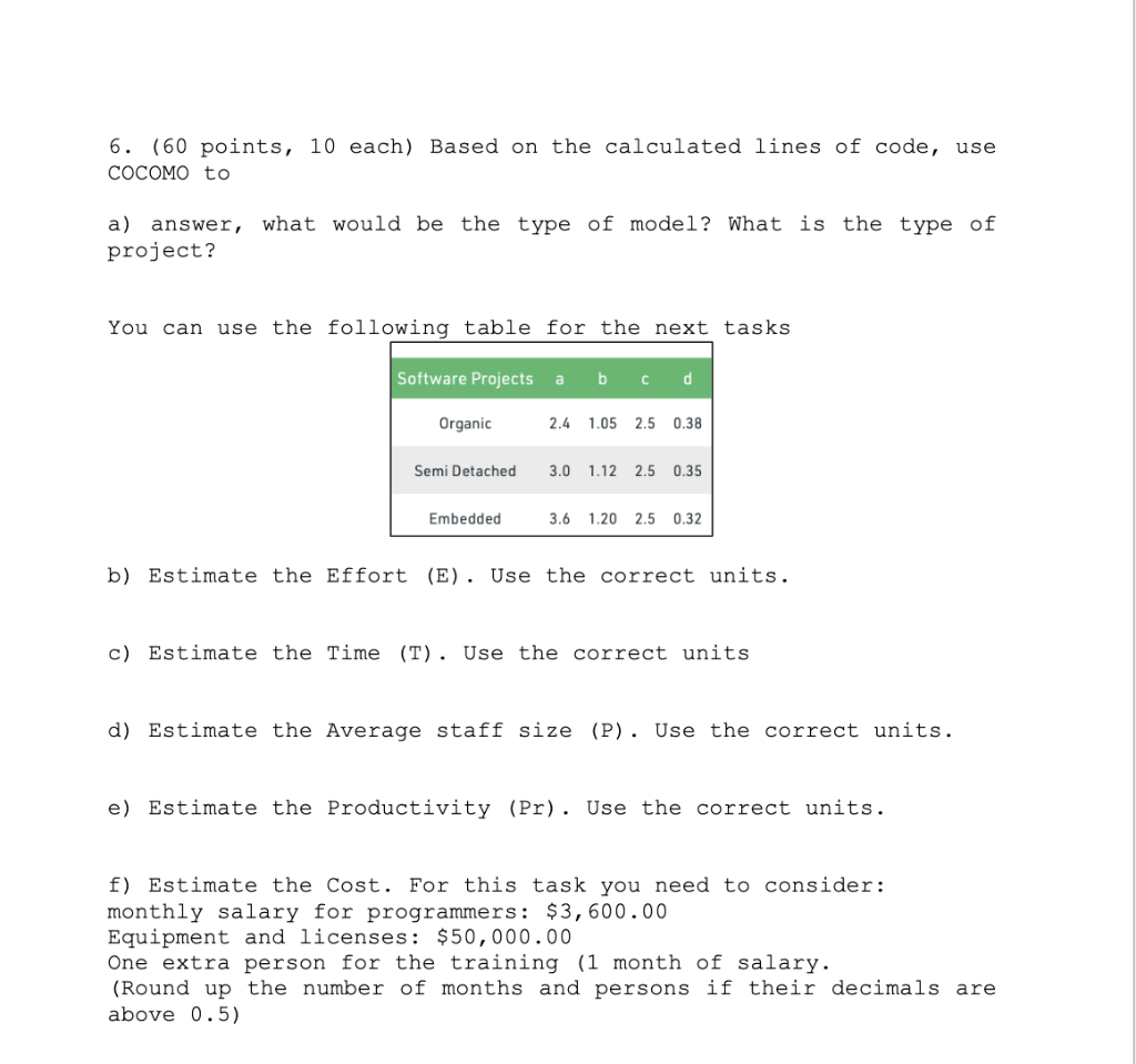 Solved 6. (60 points, 10 each) Based on the calculated lines | Chegg.com