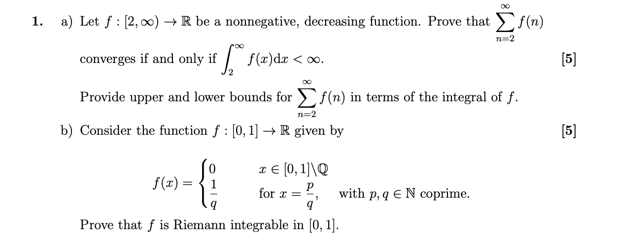 Solved 1. n=2 a) Let f : [2,00) + R be a nonnegative, | Chegg.com
