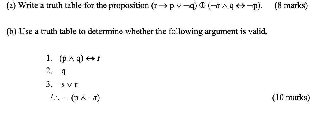 Solved (a) Write a truth table for the proposition | Chegg.com