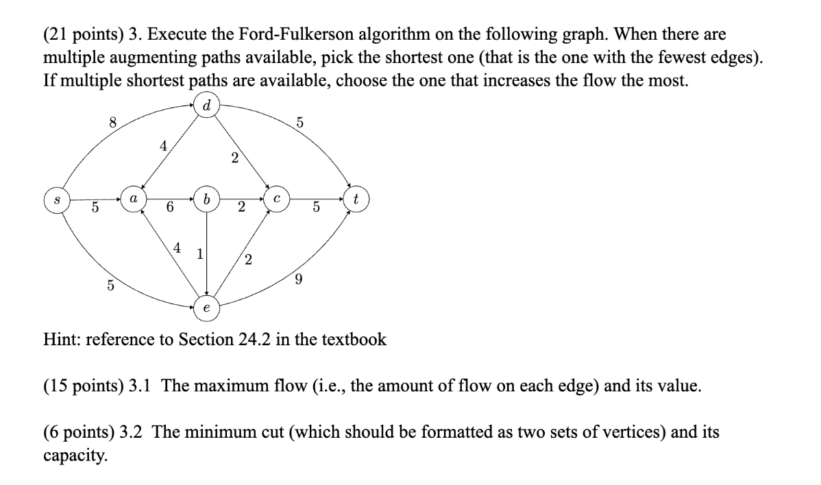 Solved (21 points) 3. Execute the Ford-Fulkerson algorithm | Chegg.com Solved (21 points) 3. Execute the Ford-Fulkerson algorithm | Chegg.com