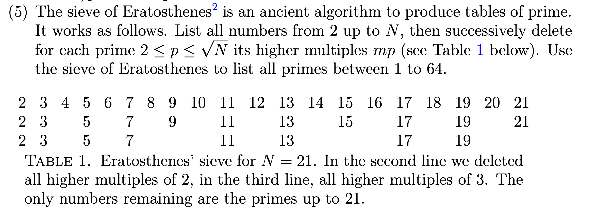 Solved (5) ﻿The sieve of Eratosthenes ?2 ﻿is an ancient | Chegg.com