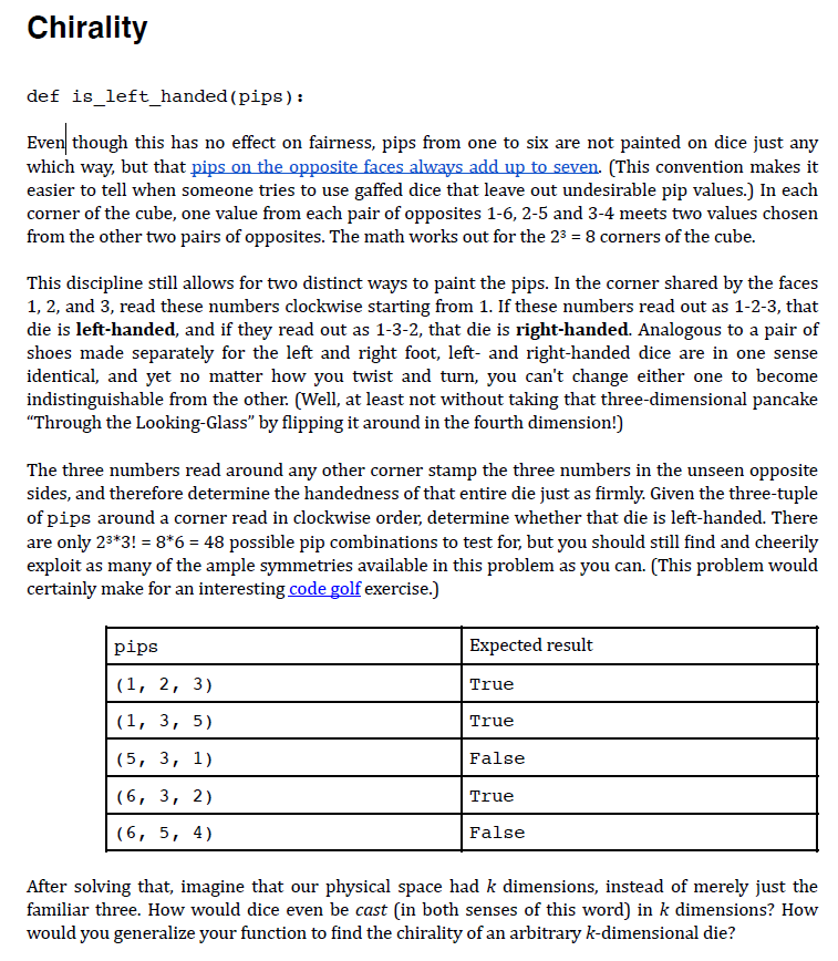 Solved Chirality def is_left_handed (pips): Even though this | Chegg.com