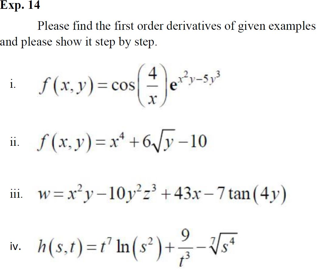 Solved Exp. 14 Please find the first order derivatives of | Chegg.com