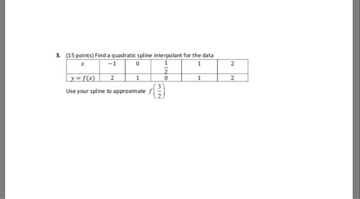 Solved 3. (15 points) Find a quadratic spline interpolant | Chegg.com Solved 3. (15 points) Find a quadratic spline interpolant | Chegg.com