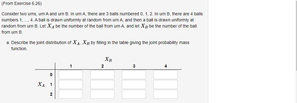 Solved (From Exercise 6.26) Consider two urns, urn A and urn | Chegg.com