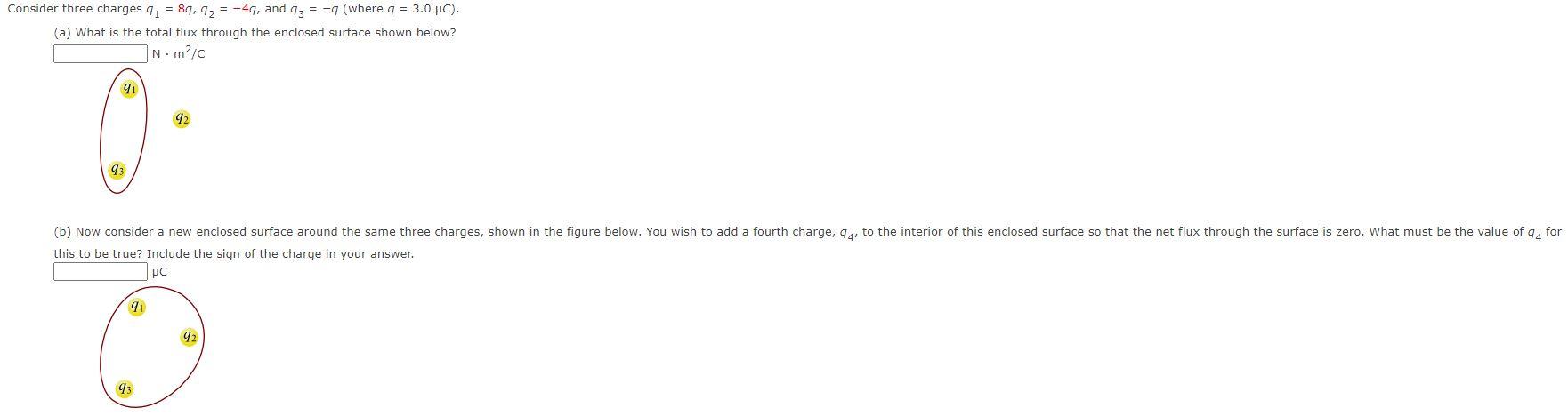 Solved Consider three charges 9, = 89, 92 = -49, and 43 = -9 | Chegg.com