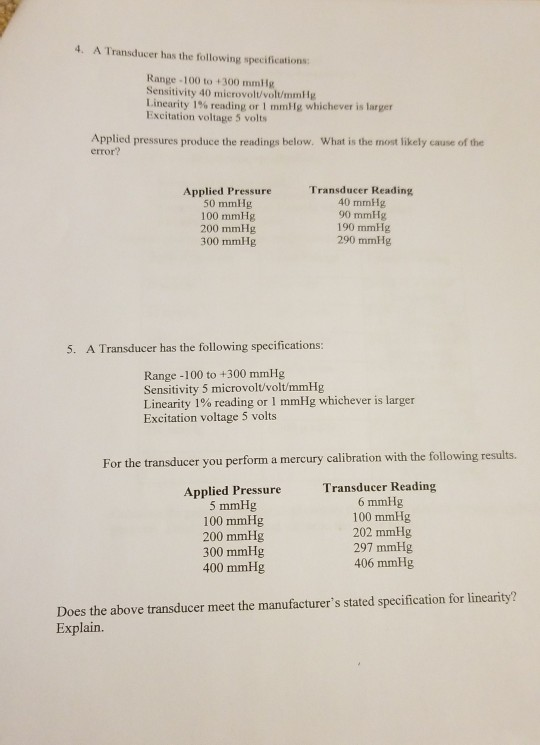 4. A Transducer has the following specifi Range -100 | Chegg.com