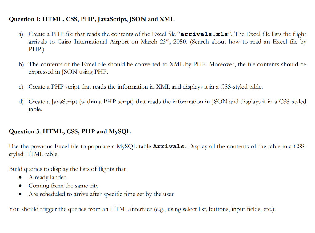 Solved Question 1: HTML, CSS, PHP, JavaScript, JSON and XML | Chegg.com