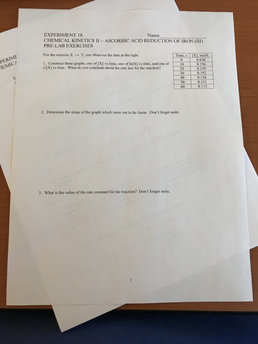 Solved EXPERIMENT 18 CHEMICAL KINETICS II - ASCORBIC ACID | Chegg.com