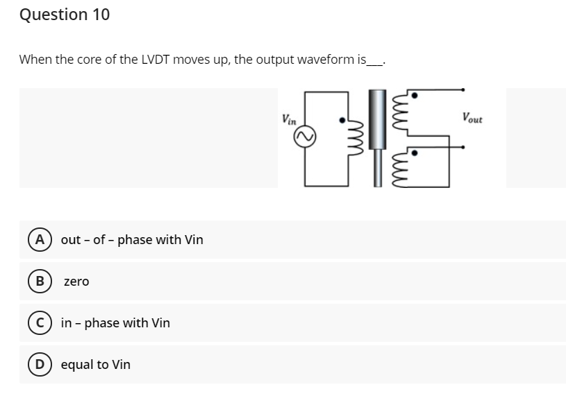 Solved Question 10 When the core of the LVDT moves up, the | Chegg.com