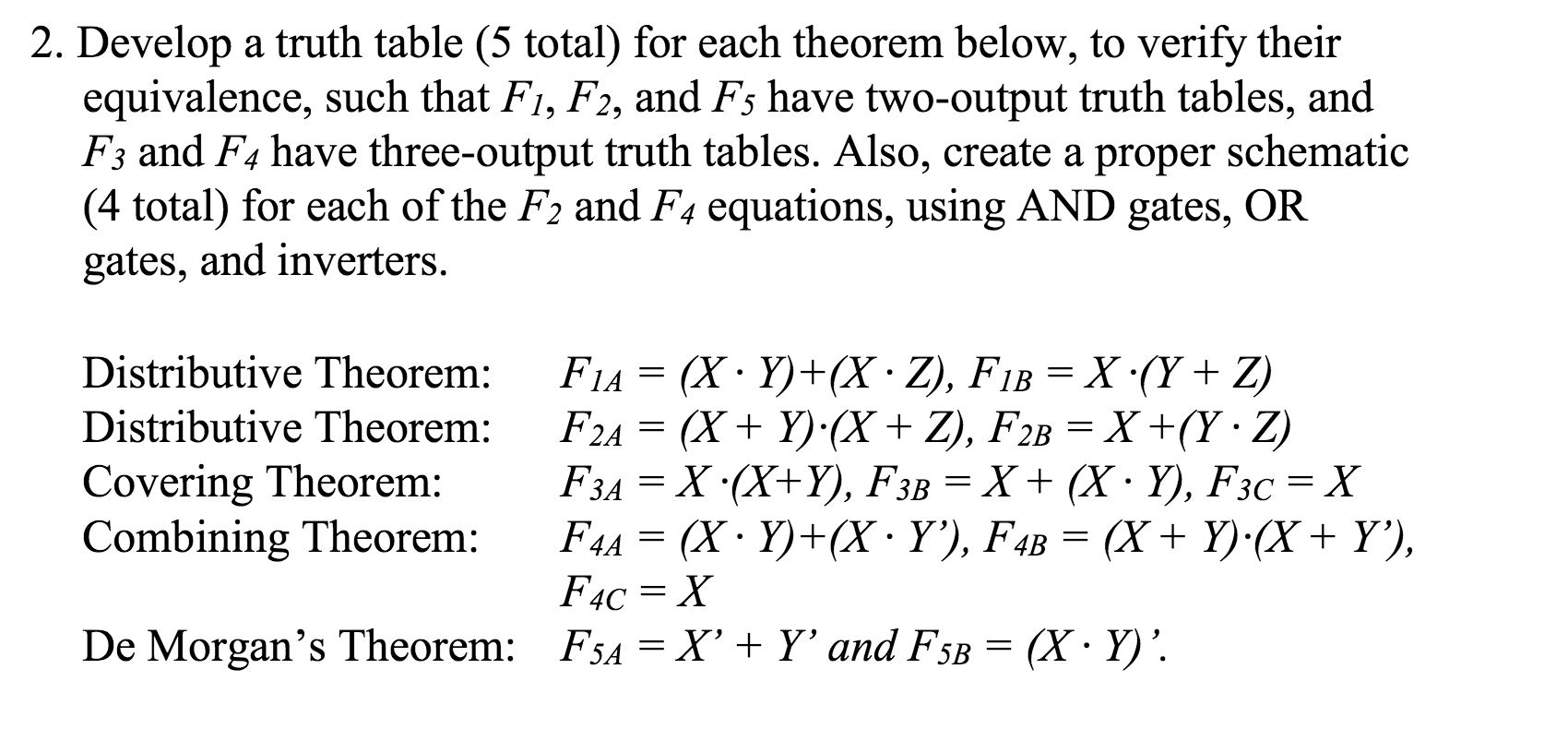 Solved 2. Develop a truth table (5 total) for each theorem | Chegg.com