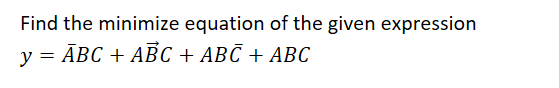 Solved Find the minimize equation of the given expression y | Chegg.com