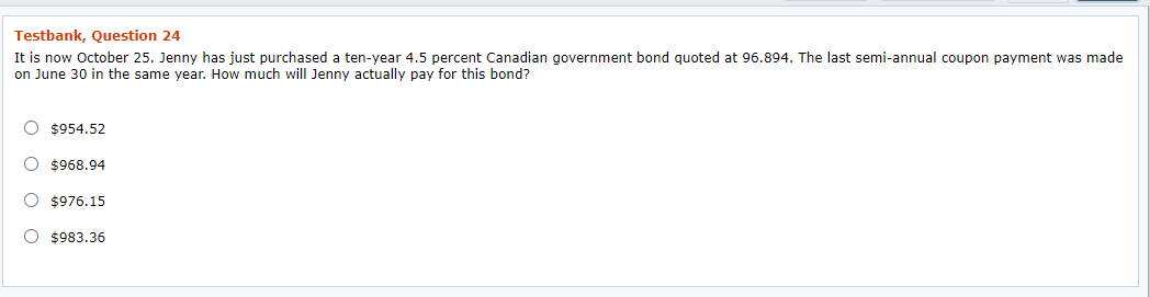 Solved Testbank, Question 24 It is now October 25. Jenny has | Chegg.com