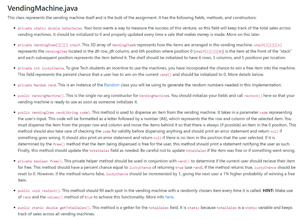 Solved Please help me write this Java program of a Vending | Chegg.com