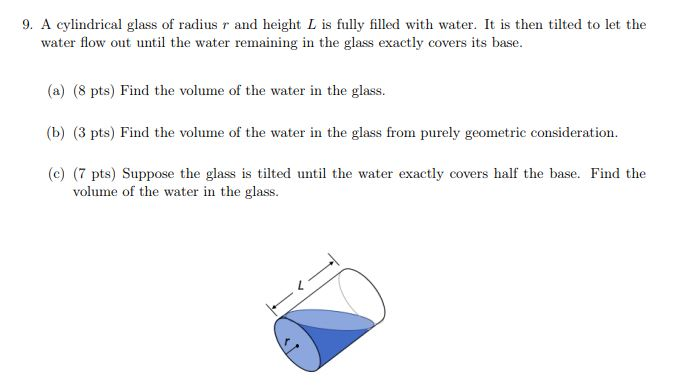 Solved 9. A cylindrical glass of radius r and height L is | Chegg.com
