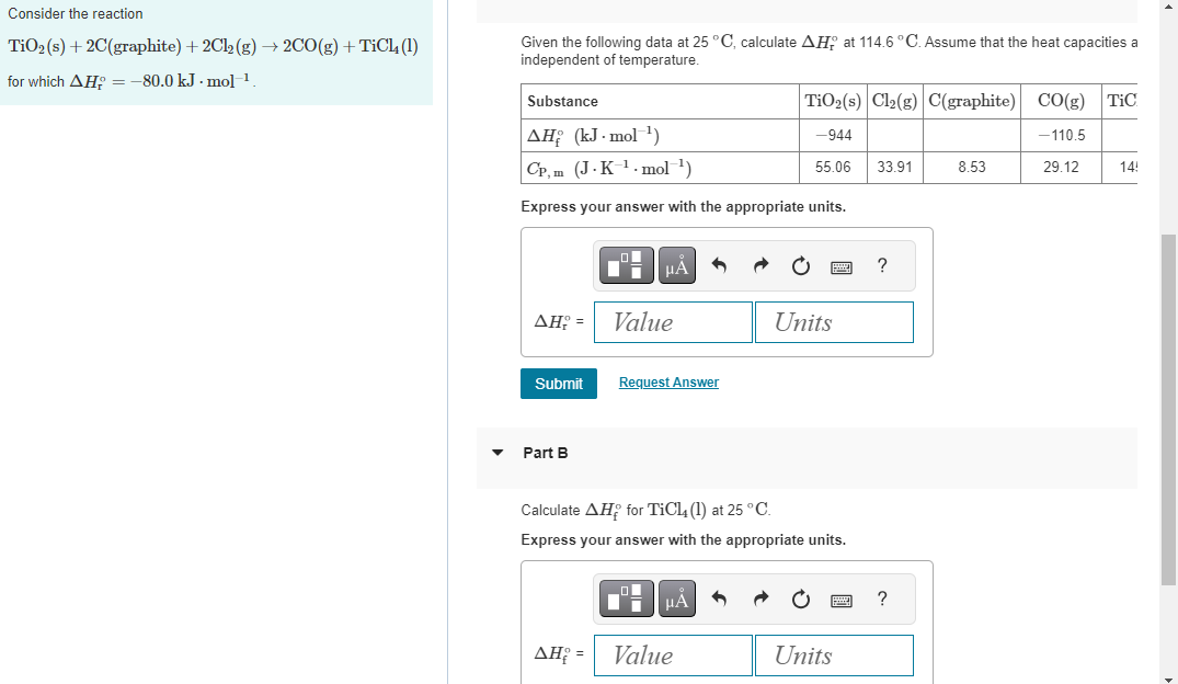 Solved Consider the reaction TiO2( s)+2C( graphite )+2Cl2( | Chegg.com