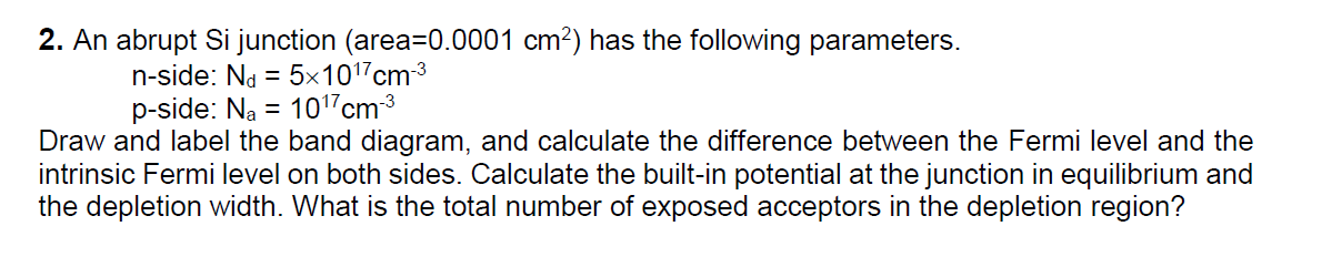 Solved 2. An abrupt Si junction (area-0.0001 cm2) has the | Chegg.com