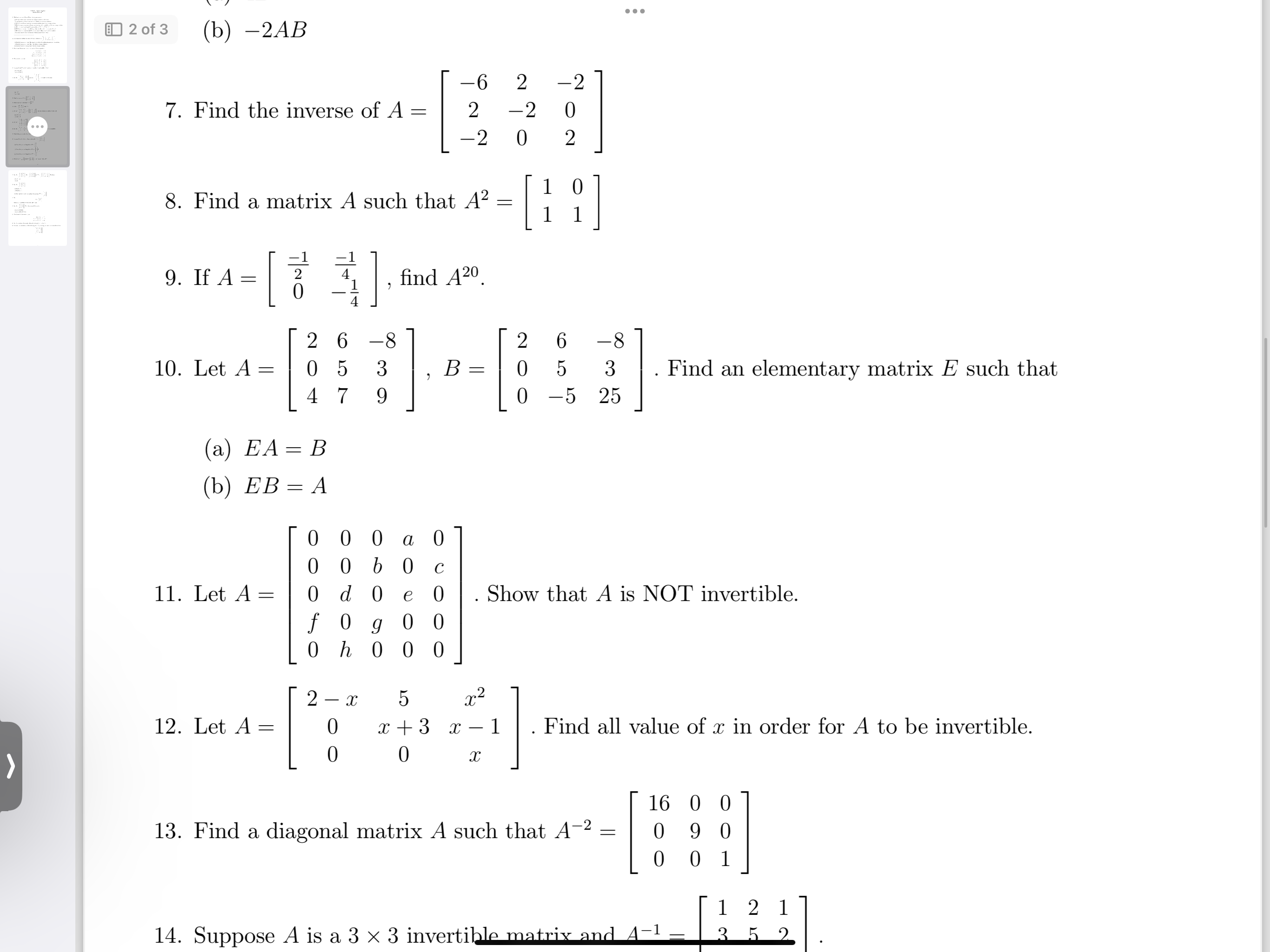Solved (b) −2AB 7. Find the inverse of A=⎣⎡−62−22−20−202⎦⎤ | Chegg.com