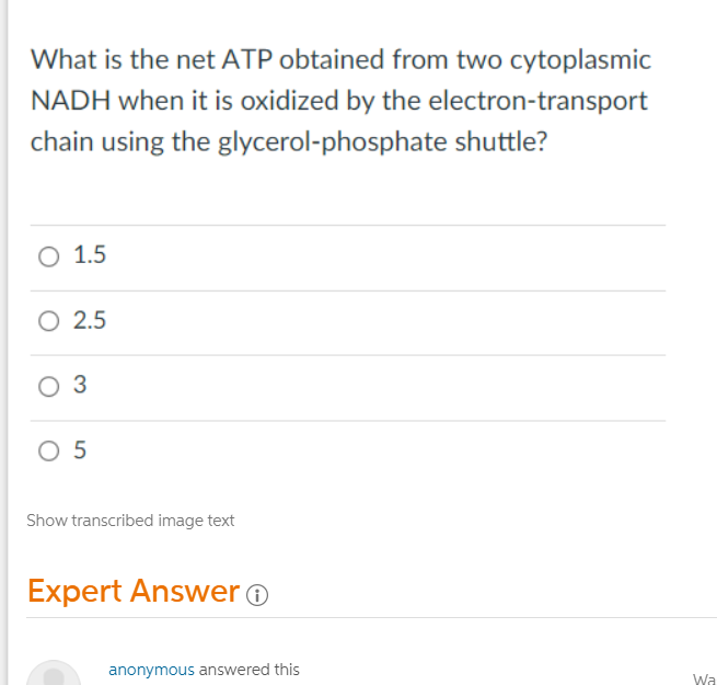 Solved What is the net ATP obtained from two cytoplasmic | Chegg.com