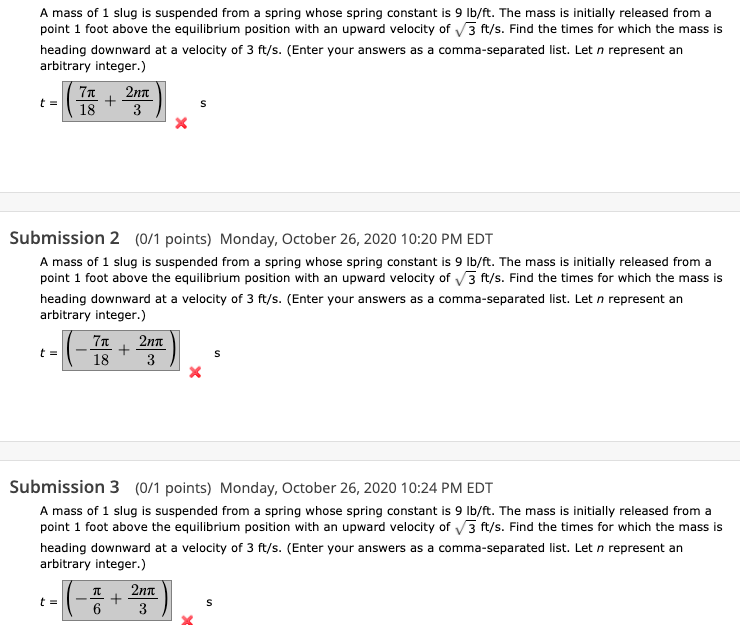 Solved A mass of 1 slug is suspended from a spring whose | Chegg.com