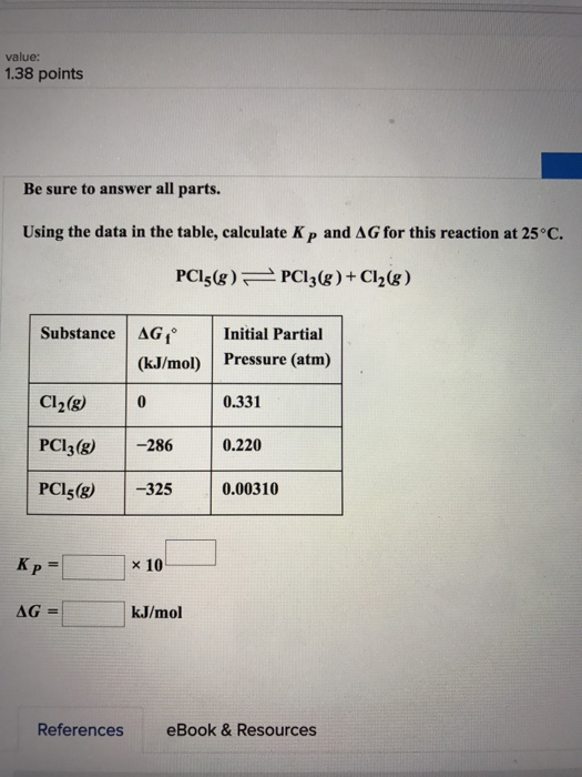 Solved Using the data in the table, calculate Kp and delta G | Chegg.com